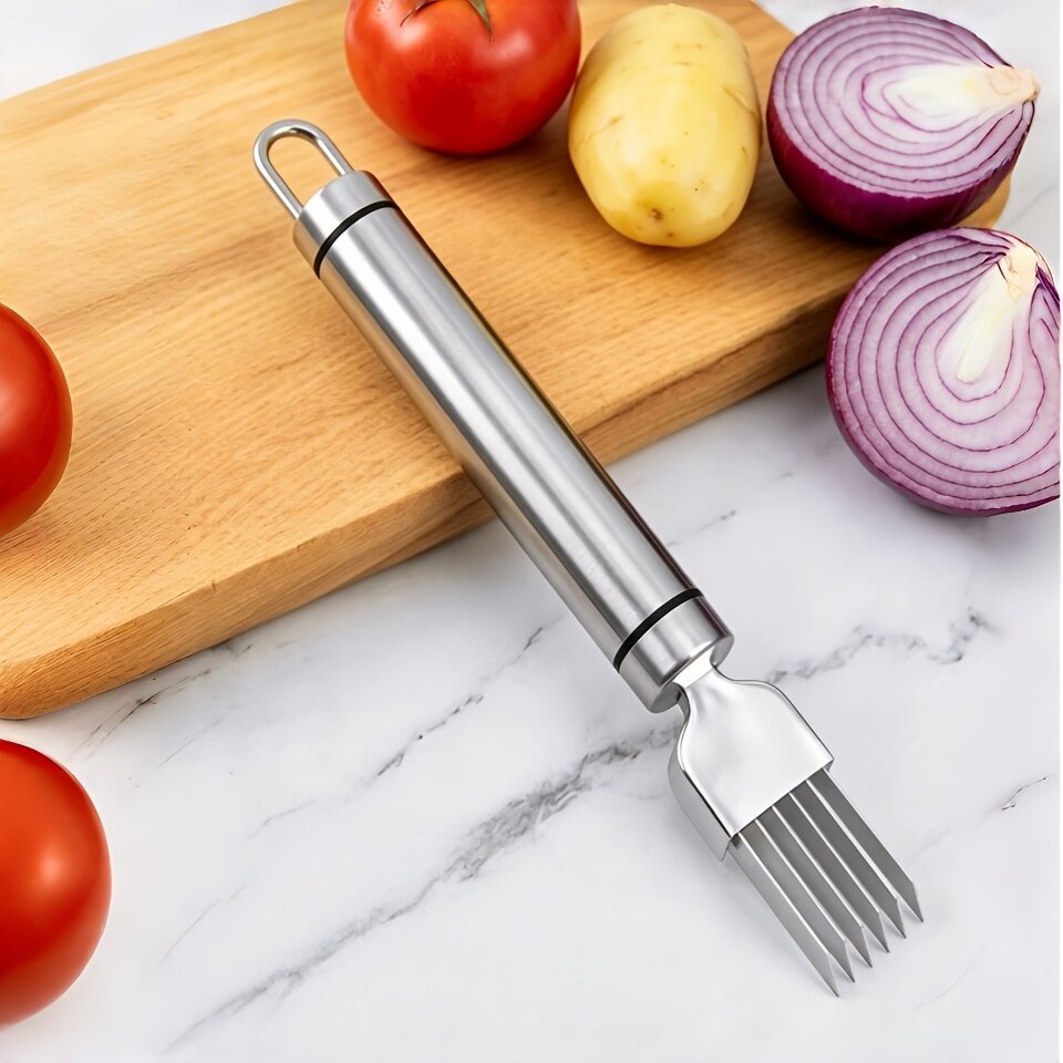 Лукорезка из нержавеющей стали, модель Round Shank, для нарезки лука, чеснока, розмарина и других приправ полосками или кусочками, легко моется, можно подвешивать