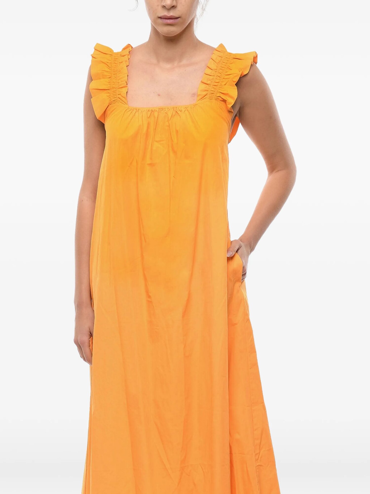 Платье Samsoe Samsoe Ruffled square-neck midi dress, размер 40, светло-желтый — фото 1