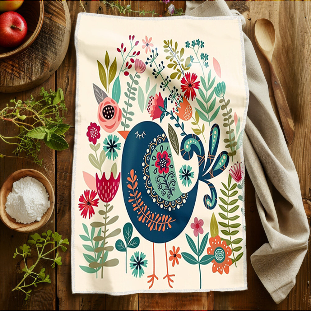 Кухонные салфетки из микрофибры с рисунком синей птицы и цветов, 2 шт, 36x54 см, впитывающие и быстросохнущие, для посуды