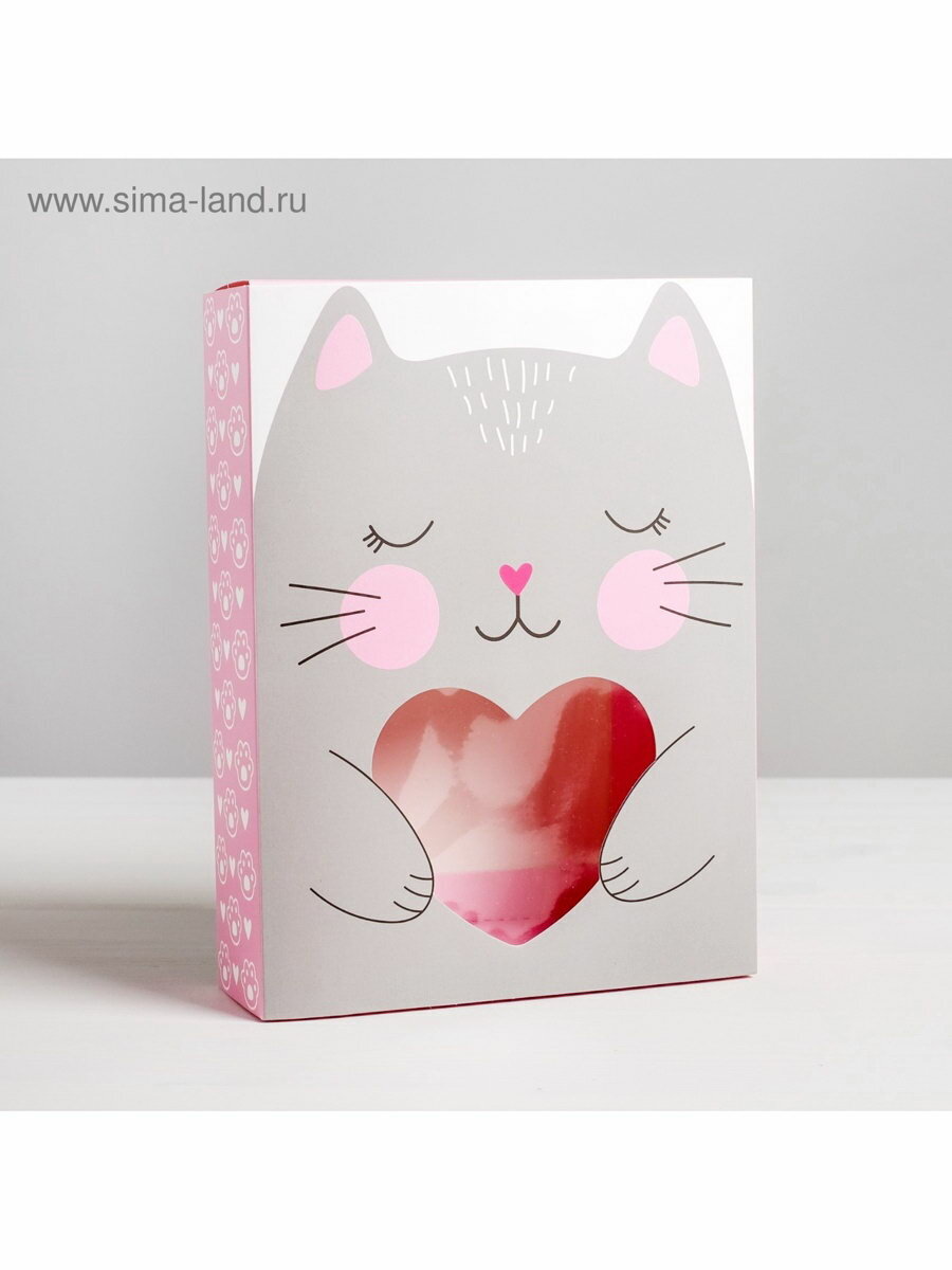 Коробка кондитерская, упаковка, "Котик", 20x15x5 см, цвет: розовый, 5 шт.