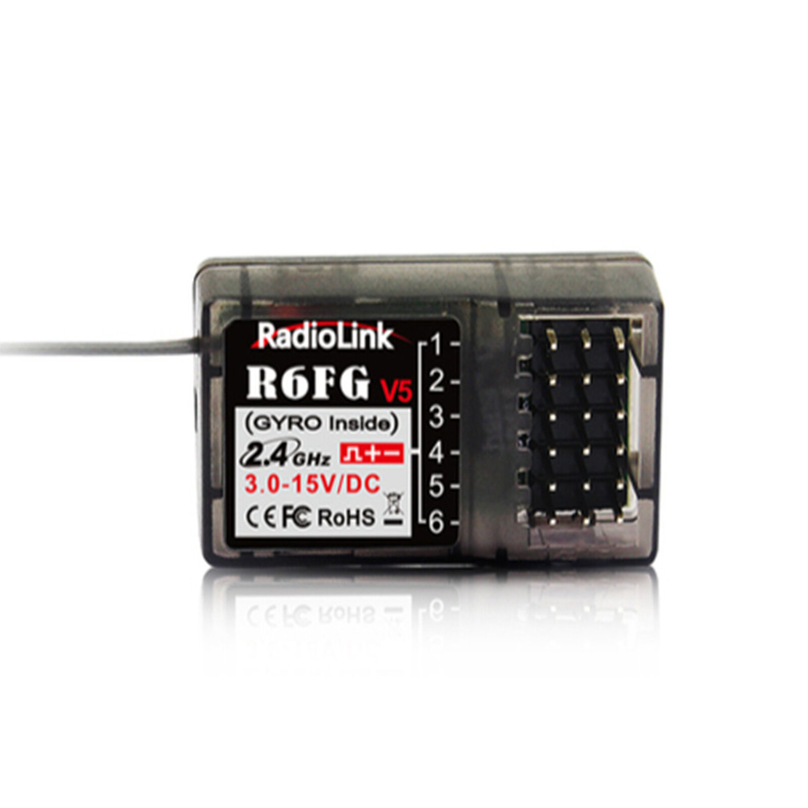 Приёмник Radiolink R6FG V5 2.4G 6CH FHSS с встроенным гироскопом для радиоуправляемых моделей RC6GS V2/RC4GS V2/T8S/T8FB