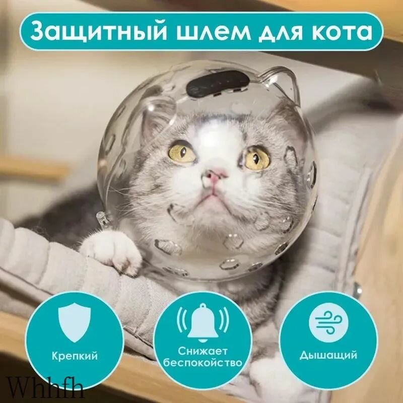 Намордник дышащий для кoшек и собак / Шар пластиковый, пpoзрачный круглой фopмы на голову / Шлeм для груминга, Кyпол защитный от укусов