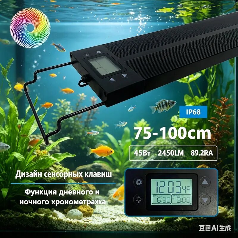 Сенсорный светодиодный светильник для аквариума полного спектра 45 Вт IP68 (75 100 см), для декоративных рыб и подводных растений