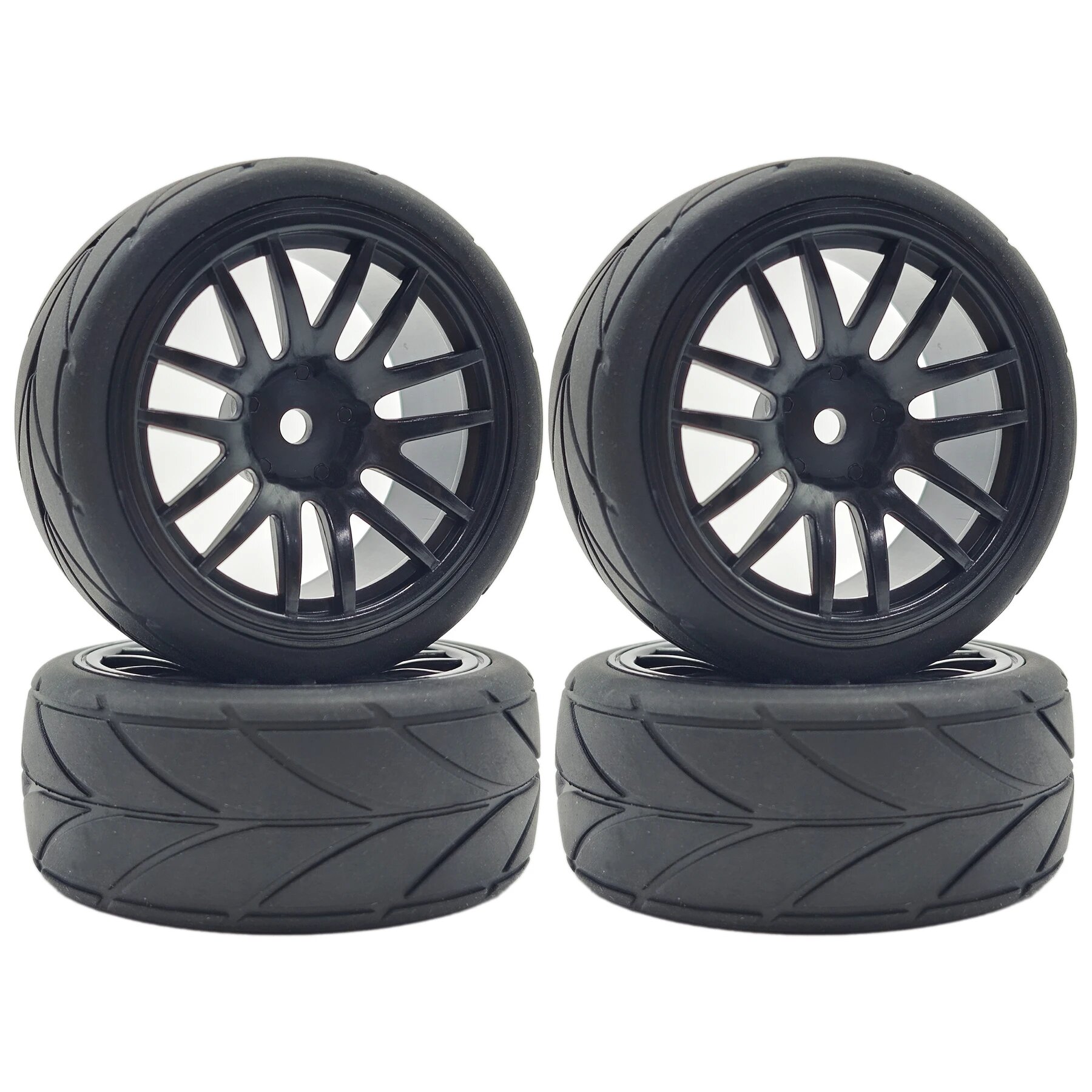 Радиоуправляемые шины резиновые 1/10 для Tamiya TT01/TT02/XV01/XV02/PTG-2 4pcs black