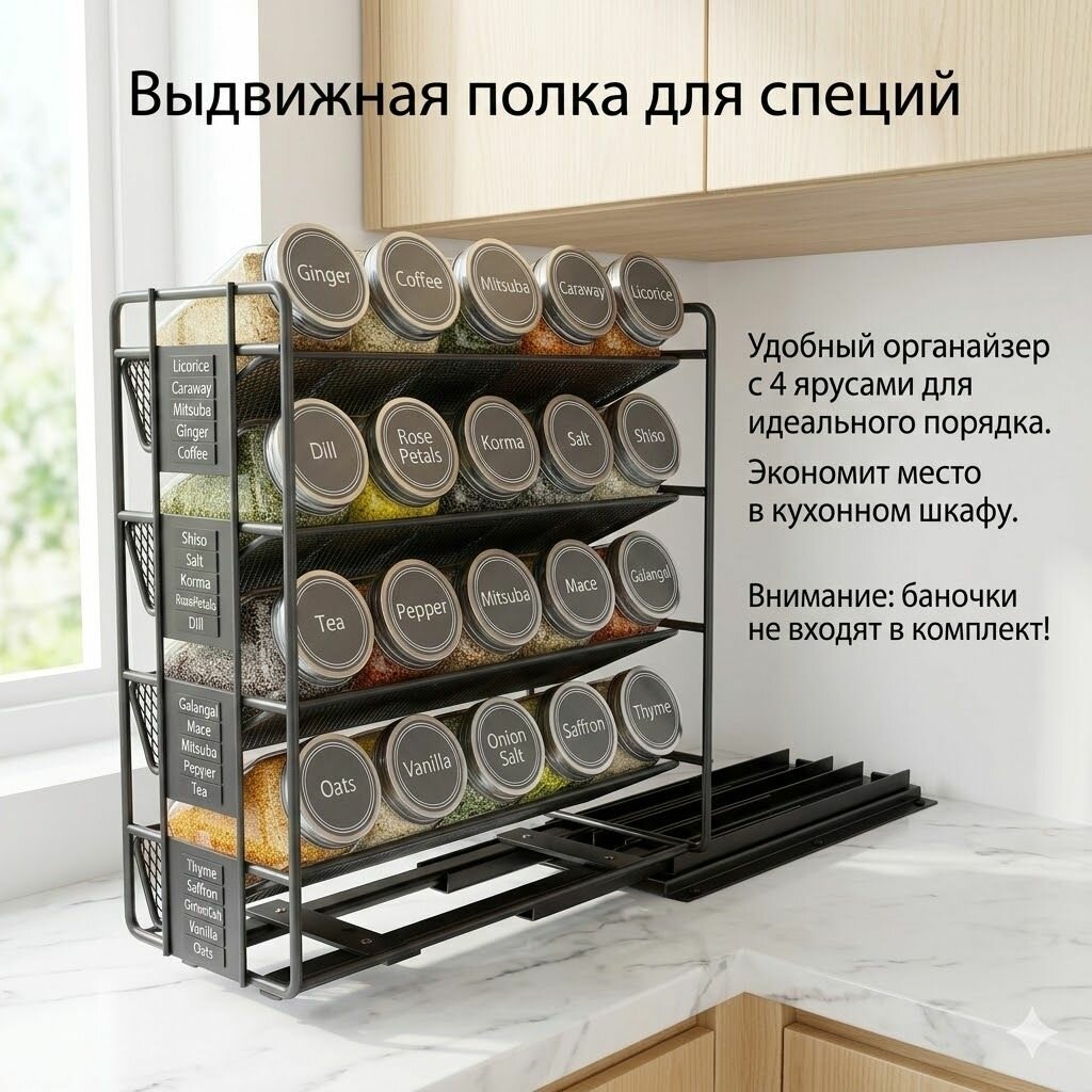Полка для кухонной мебели Настольная Прямая, 12.7х26.67х26.67 см, 1 шт.