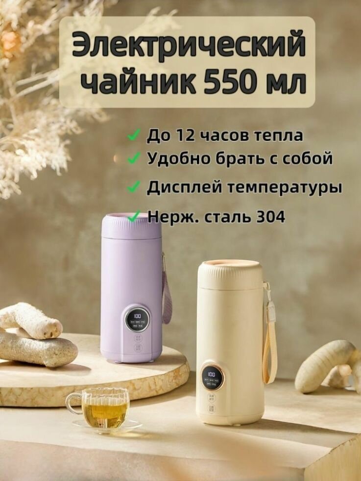 Портативный электрический чайник-термос 550 мл, мини дорожный чайник/кружка-кипятильник для путешествий