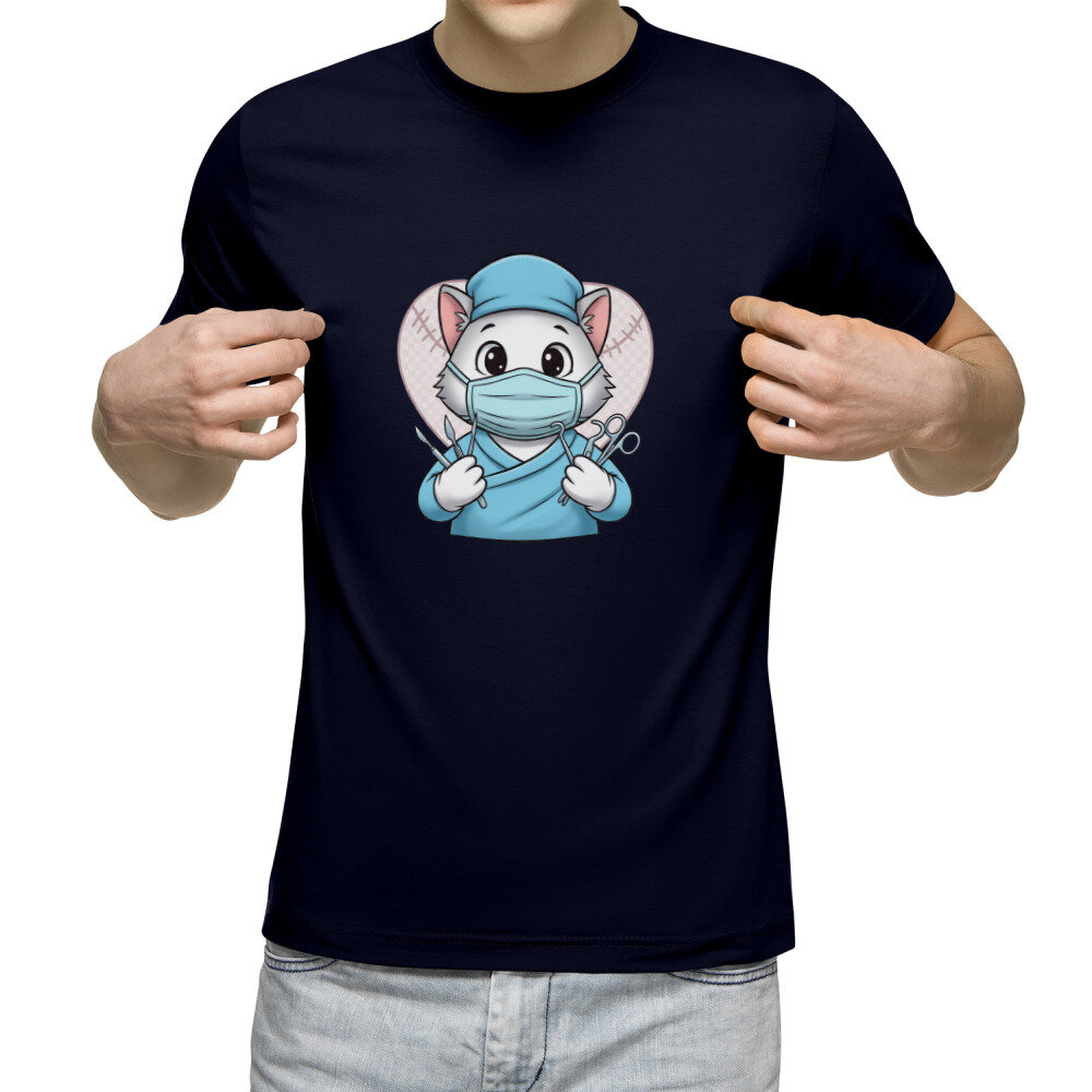 Мужская футболка «Кот хирург» (темно-синий, 3XL)