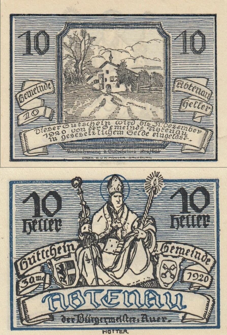 Австрия 10 геллеров 1920 Абтенау aUNC
