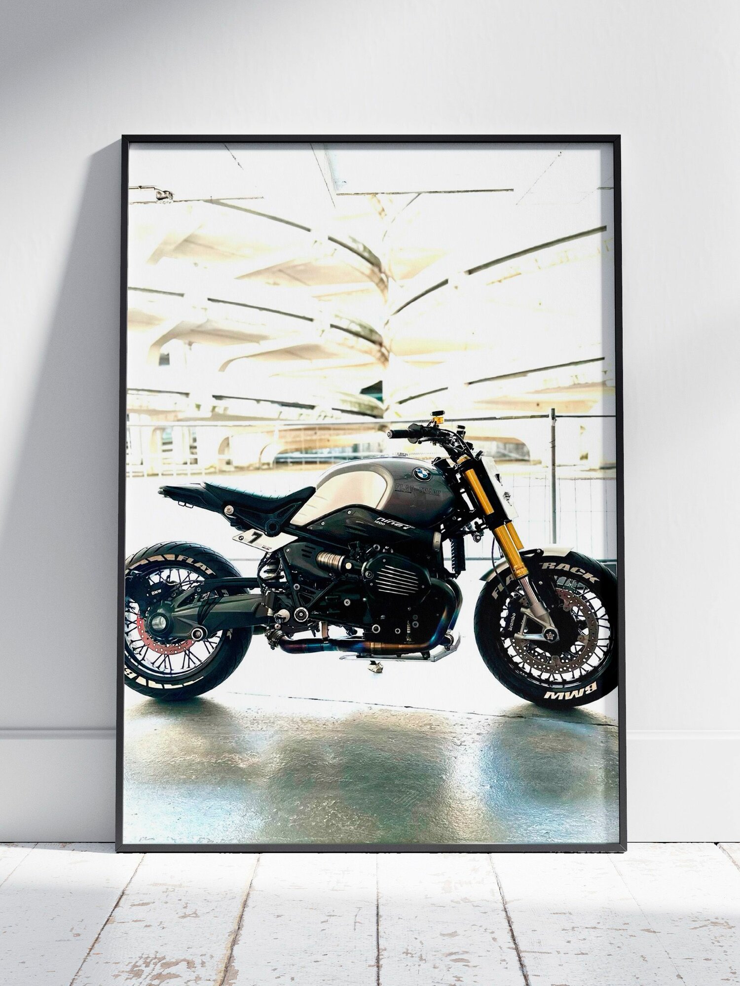 Плакат на стену для интерьера Мотоцикл (BMW R nineT 4) - Постер по мото и байкам формата A4 (21x30 см)
