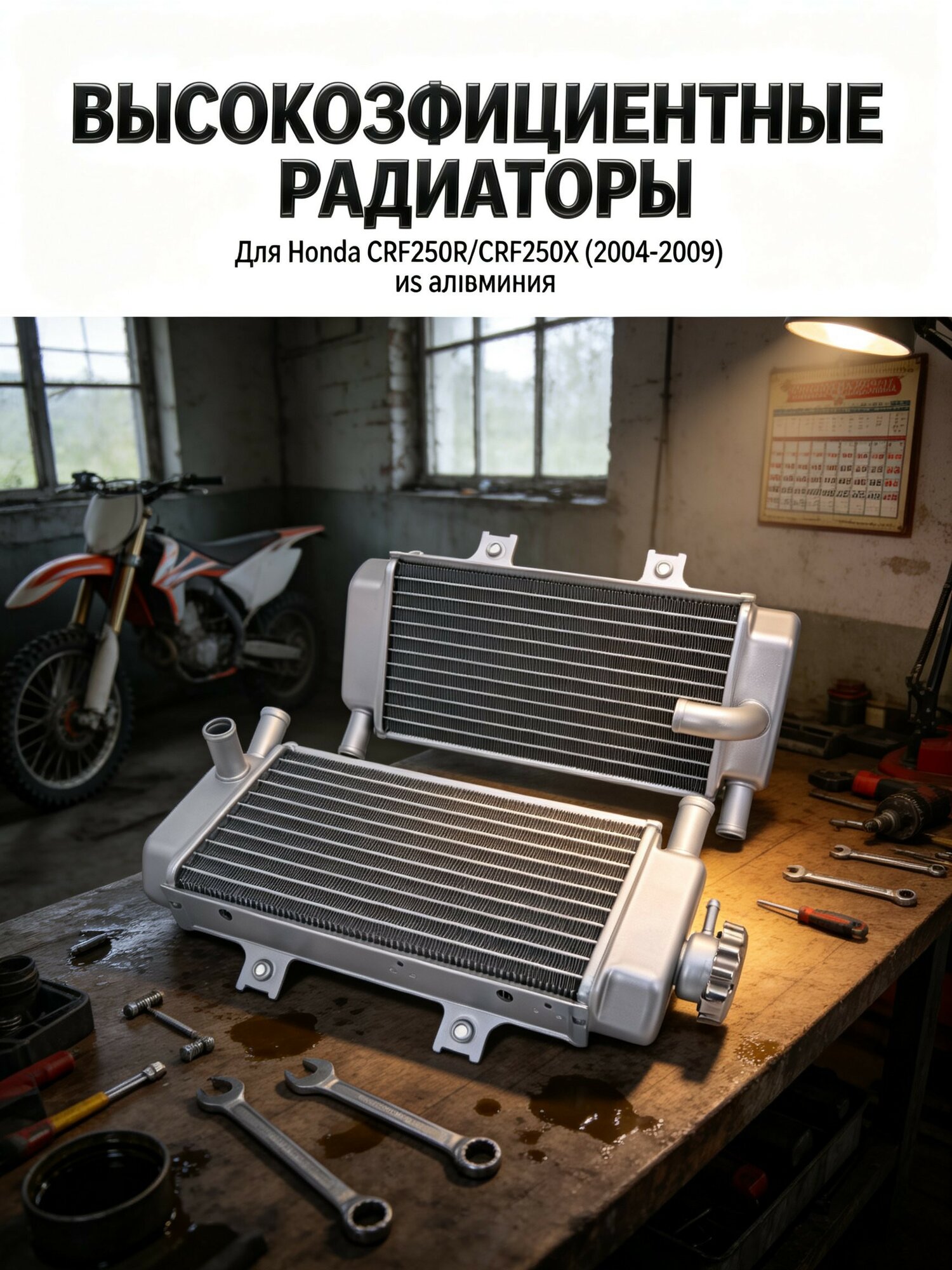 Радиаторы охлаждения для Honda CRF250R и CRF250X 2004-2009, пара анодированных алюминиевых элементов для прямой замены на штатные места