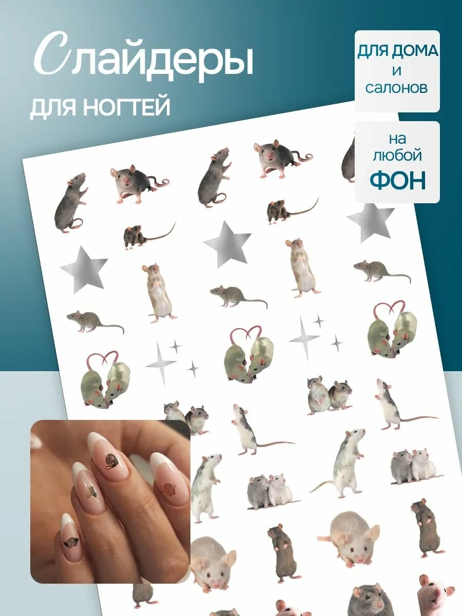 Слайдеры наклейки для ногтей Крыски