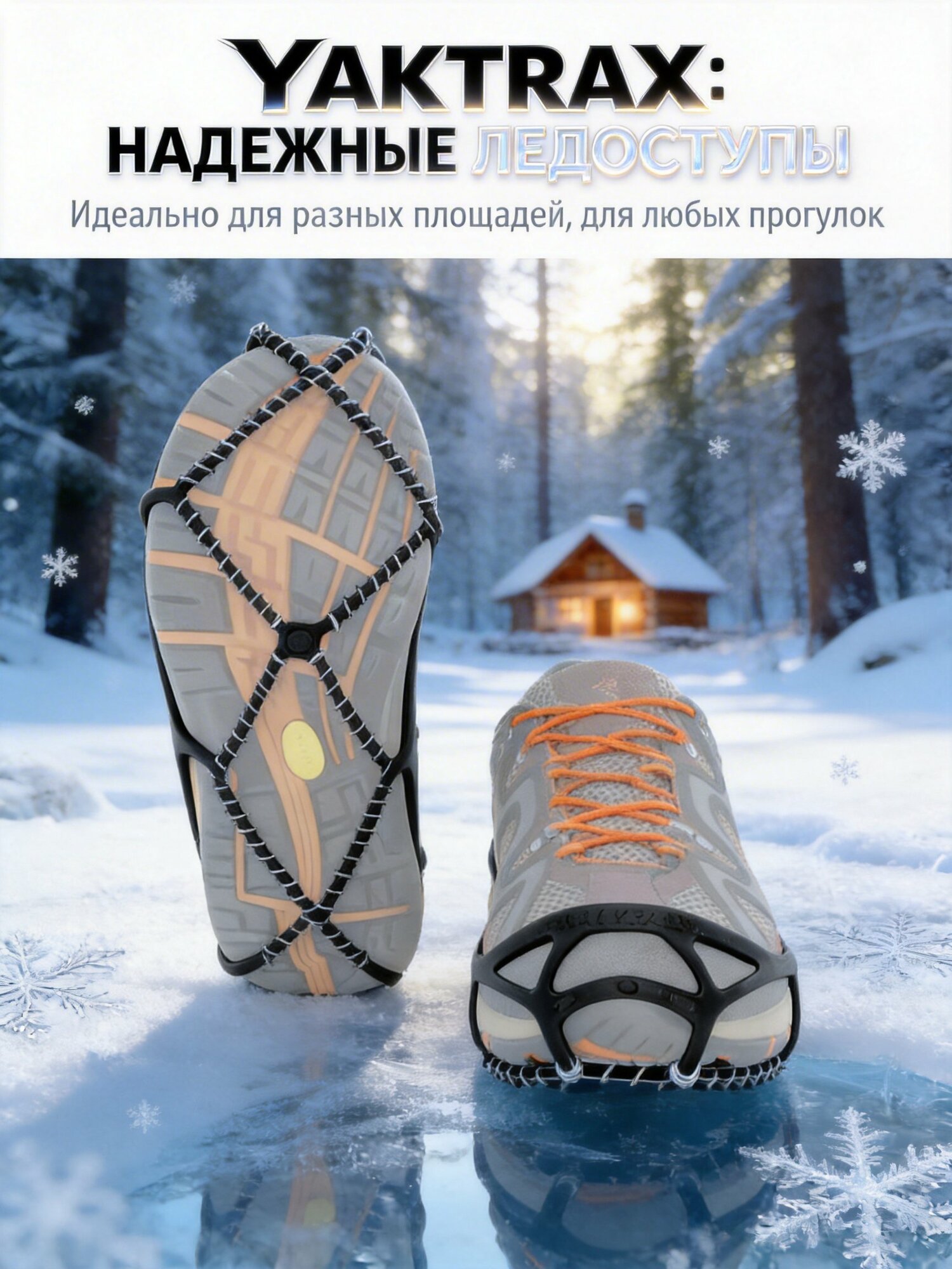 YAKTRAX ледоступы размер L, антискользящий аксессуар из стали и EVA черные легкие 160 г для уверенной ходьбы