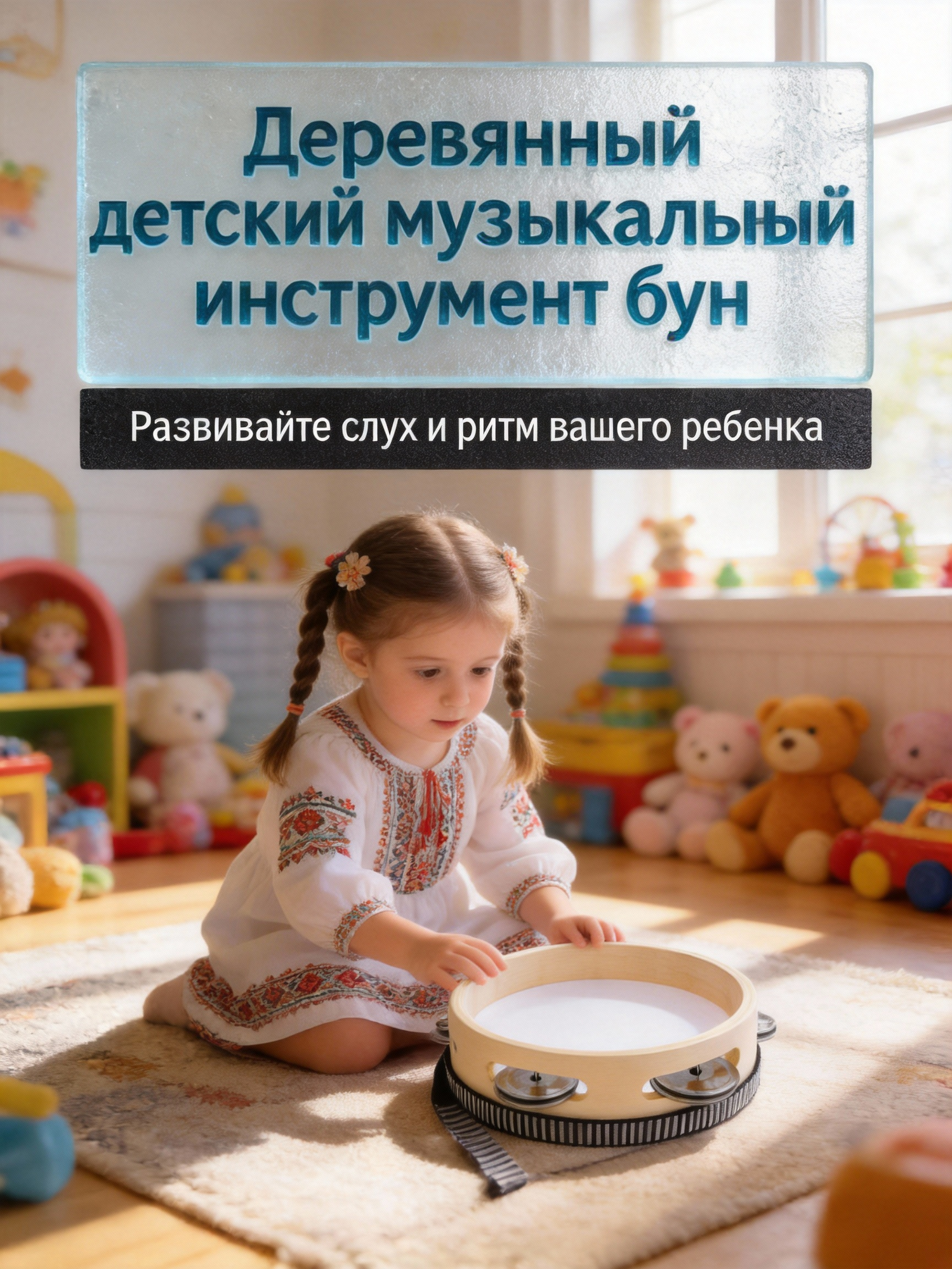 Деревянный ручной бубен, детская музыкальная игрушка с металлическим однорядным джинглом для раннего развития