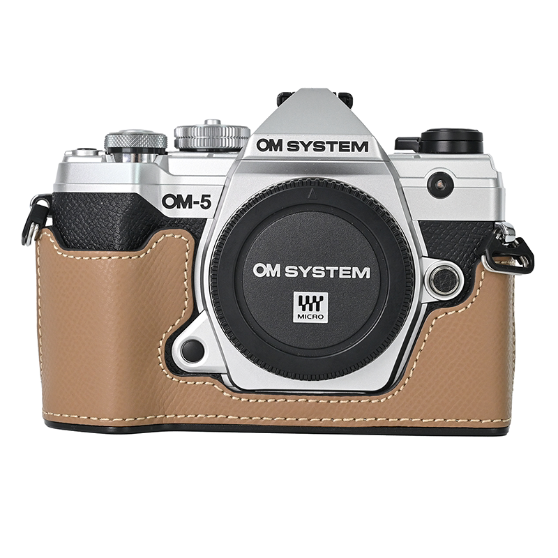 Кожаная подставка из сплава для Olympus PEN E-M5 Mark III/OM-5, каштановый, с защитной пленкой