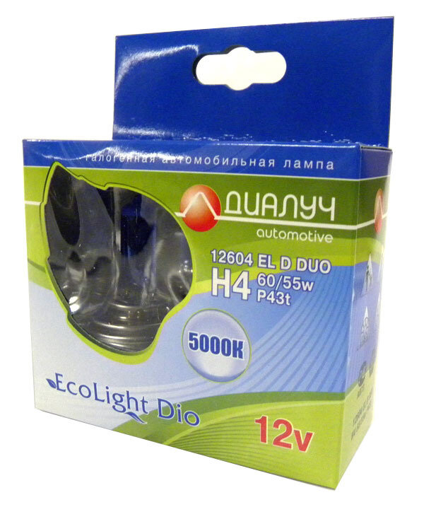 Лампа H4 12V 60/55W P43t 5000К, 2 шт / Диалуч / 12604ELDio