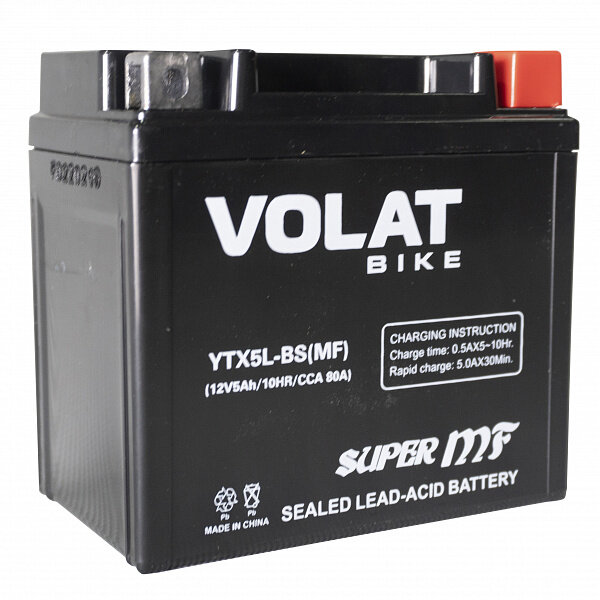 Аккумулятор мотоциклетный Volat 5Ah 80А YTX5L-BS ОП (MF) R+ (113x70x106) 117x70x106