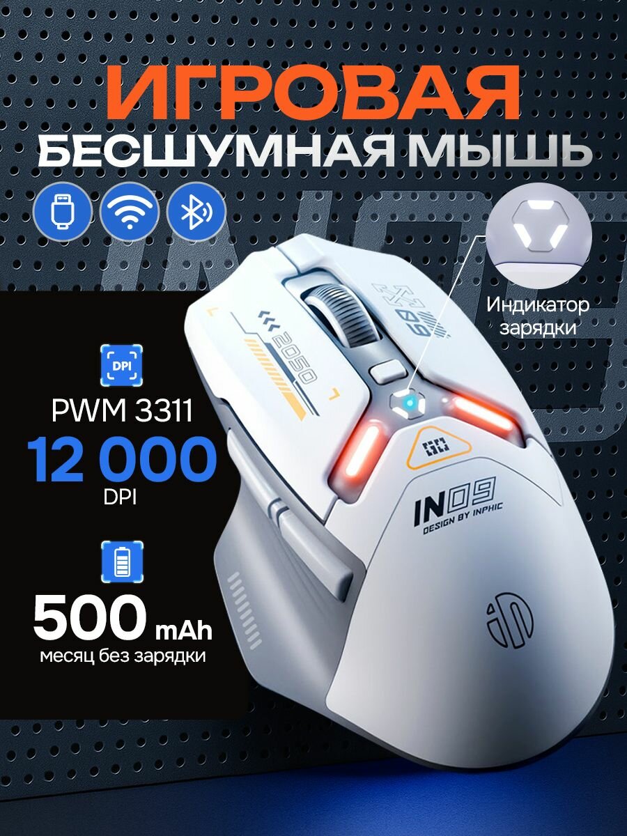 Мышь беспроводная игровая бесшумная для ноутбука / Мышка беспроводная игровая для компьютера bluetooth 5.0 + 2.4G
