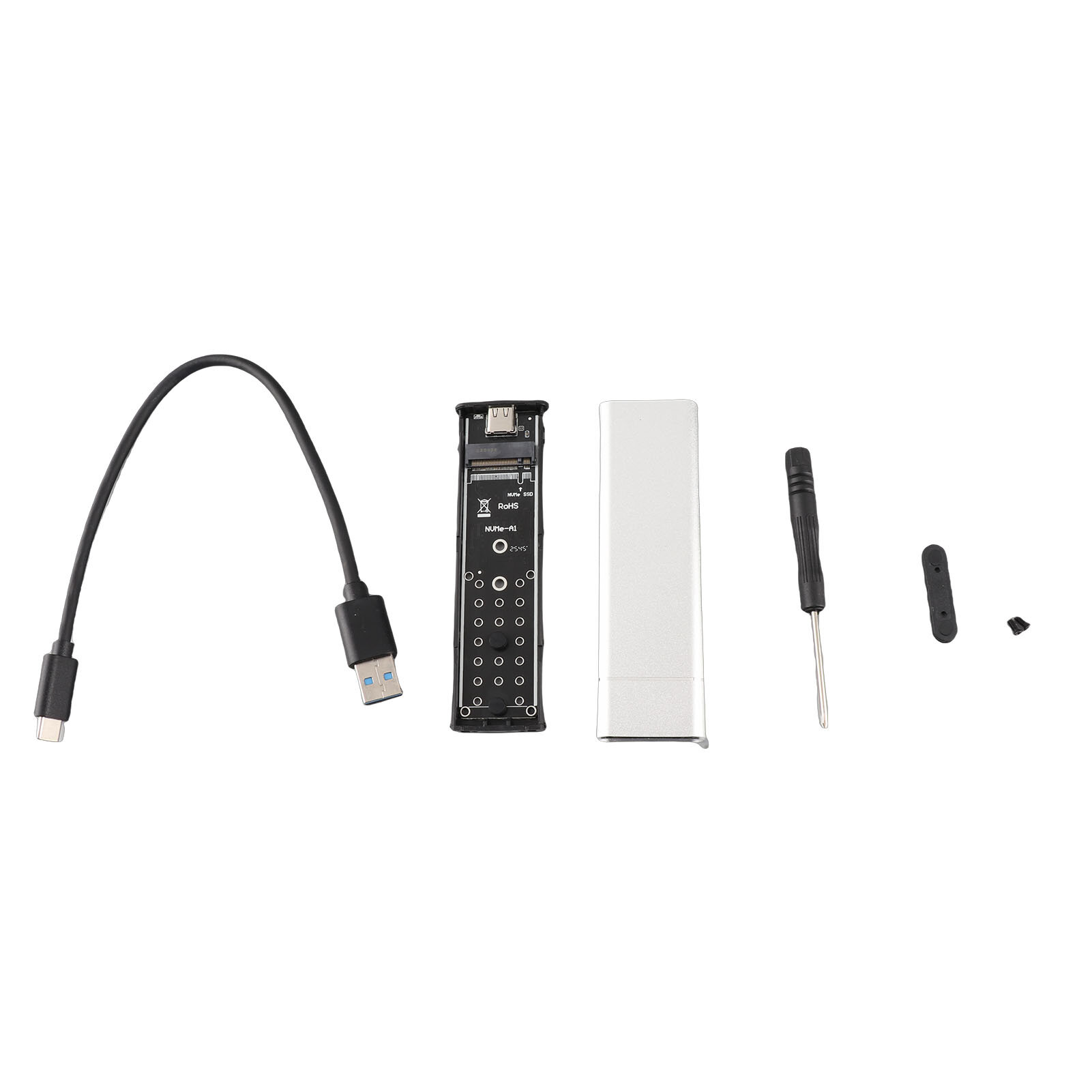 Корпус твердотельного накопителя M.2 NVMe, 10 Гбит/с, 2 ТБ, USB 3.1, тип C, протокол UASP, корпус SSD типа C для твердотельных накопителей 2230, 2242, 2260, 2280, серебристый кабель типа A–C