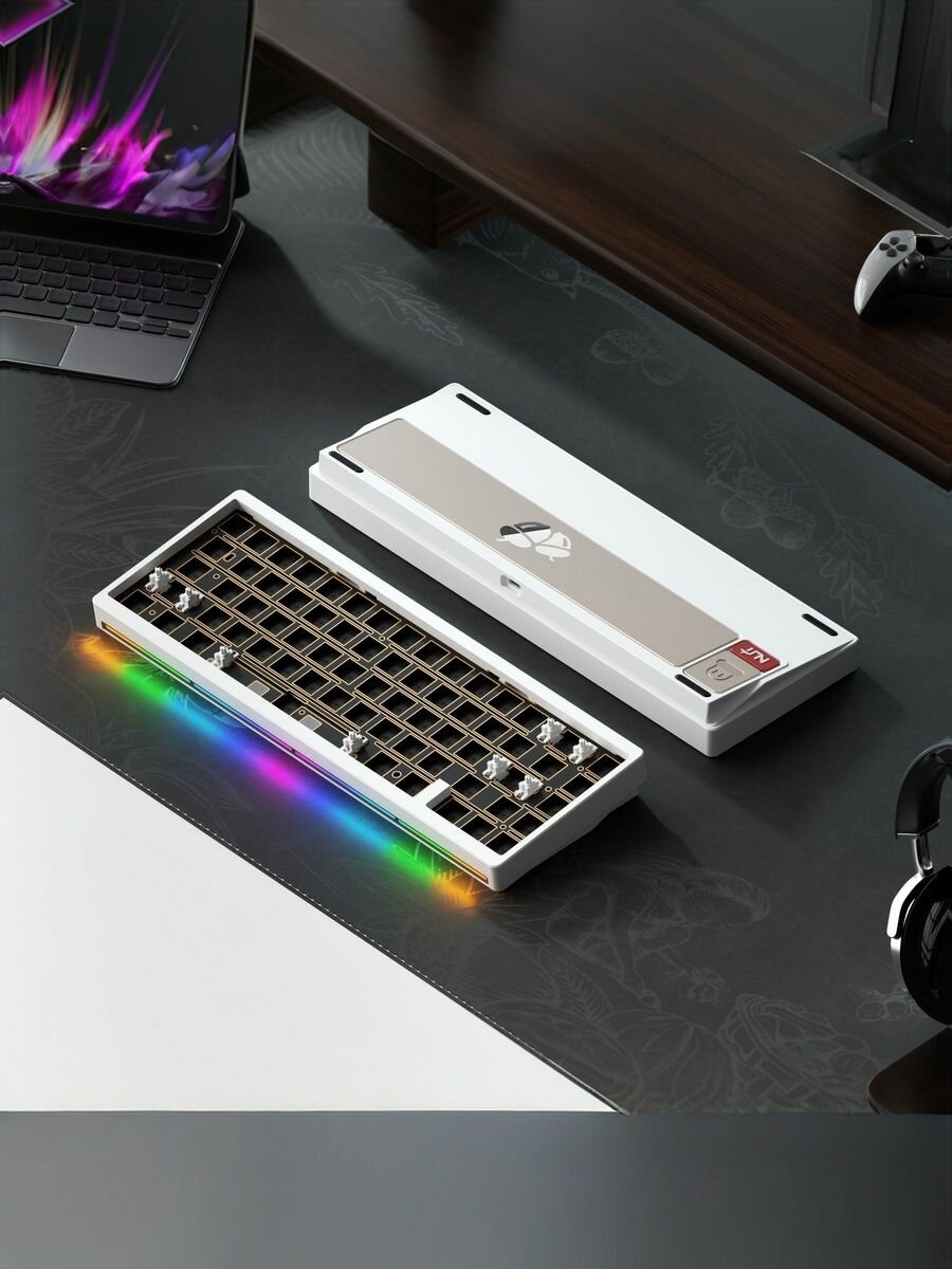 Weikav Клавиатура беспроводная Nut65 3mode aluminum mechanical keyboard kit wireless bluetooth 2.4g wired hot swap RGB, Английская раскладка, белый