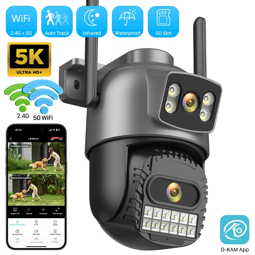 10MP 5K Wifi видеонаблюдение на улице 8MP 4K Двойная линза ИИ Обнаружение человека Автоматическое круизное движение 2.4Ghz&5Ghz Wifi Беспроводная камера PTZ IP для безопасности-10MP Без SD-карты