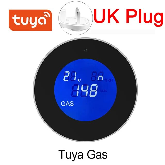 Умный датчик сигнализации о природном газе Tuya Wifi, детектор утечки горючих газов, ЖК-дисплей, приложение Smart Life, отправка сообщений, встроенный динамик - разъем UK