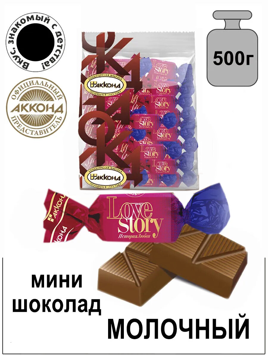 Акконд / Конфеты мини-шоколад "Лав Стори" молочный 500гр/ Вкус, знакомый с детства.