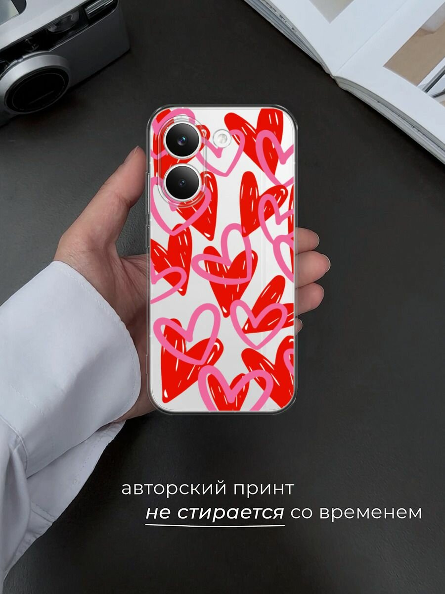 Чехол на Poco X8 Pro / Поко X8 Про с принтом Hearts doodles, прозрачный — фото 1