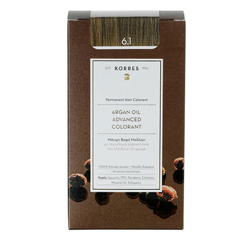 Краска для волос Korres Argan Oil, оттенок 6.1 ash dark blonde, 50 мл