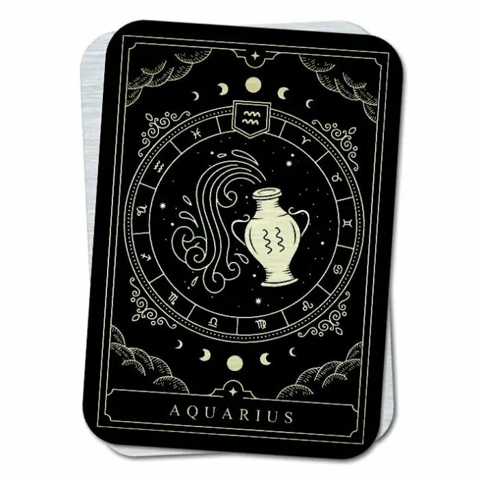 Магнит Знаки Зодиака AQUARIUS - водолей, на черном фоне (металл, размер 8,2*5,6 см.), 1 шт.