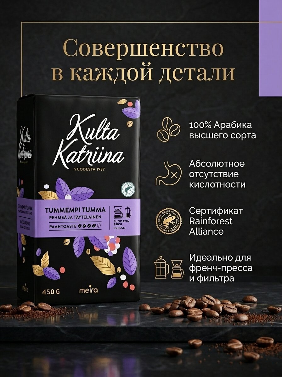 Кофе молотый Kulta Katriina Tummempi Tumma