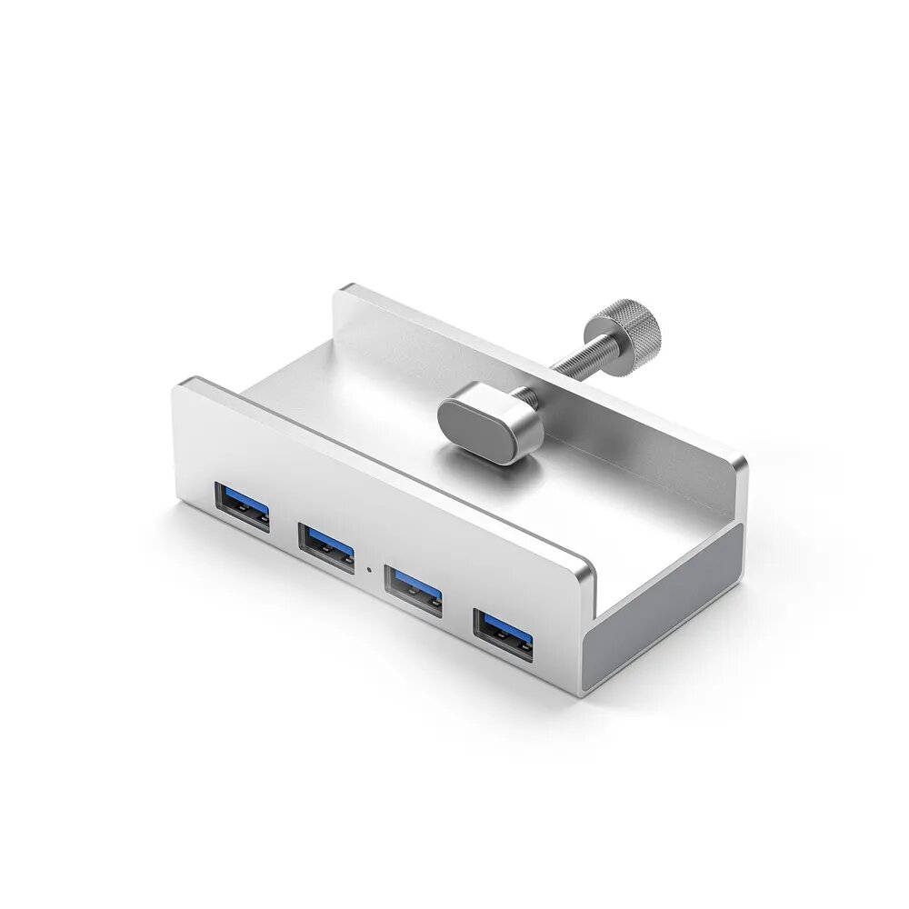 USB3.0 концентратор 4xUSB c Алюминиевый зажим для крепления на стол или к монитору 4 в 1