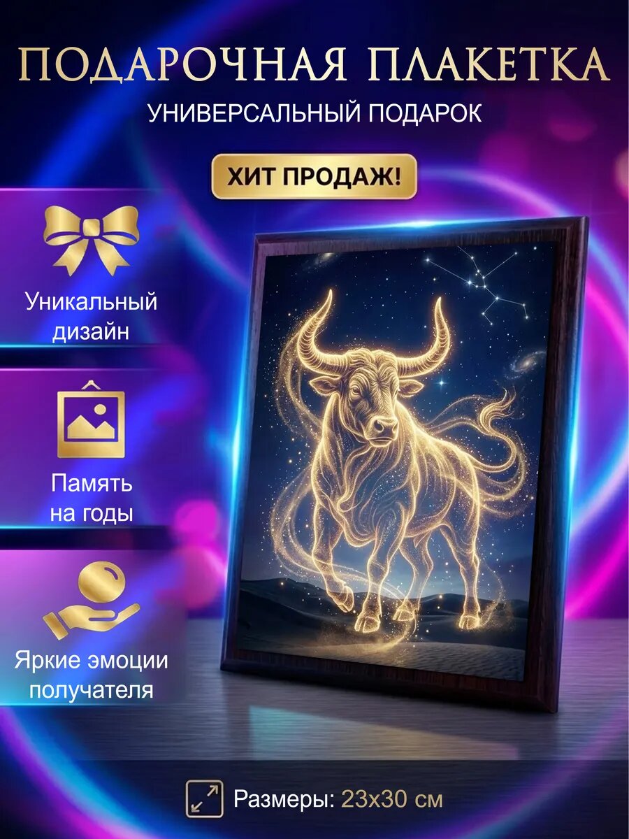 Подарочная плакетка Постер на дереве Знаки зодиака Телец
