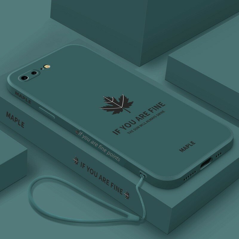 Жидкокремниевый чехол для iPhone 7 в цвете Темно-зеленый с узором кленового листа