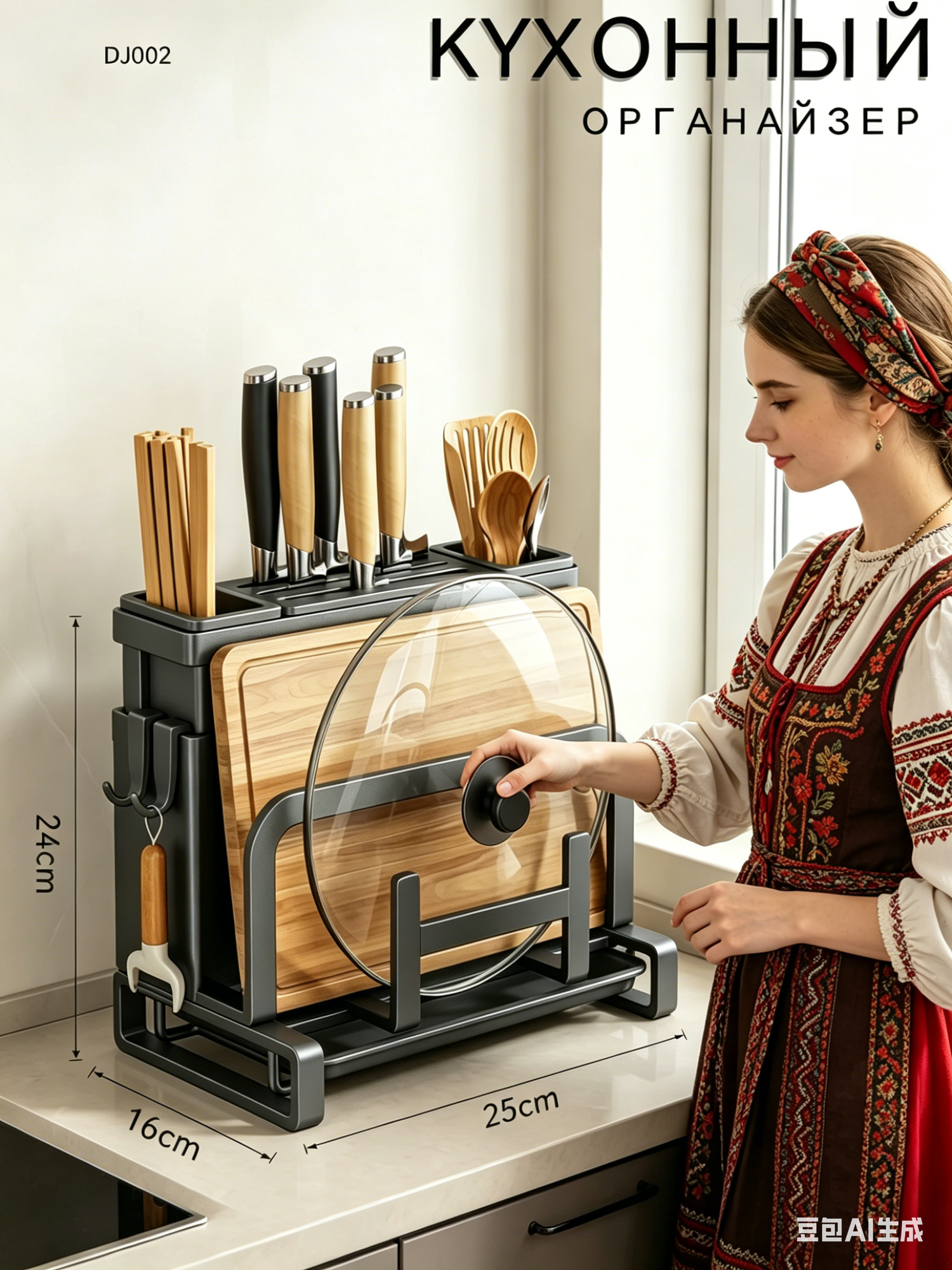 Держатель кухонный для специй, для кухонной утвари, 25 см х 16 см х 24 см