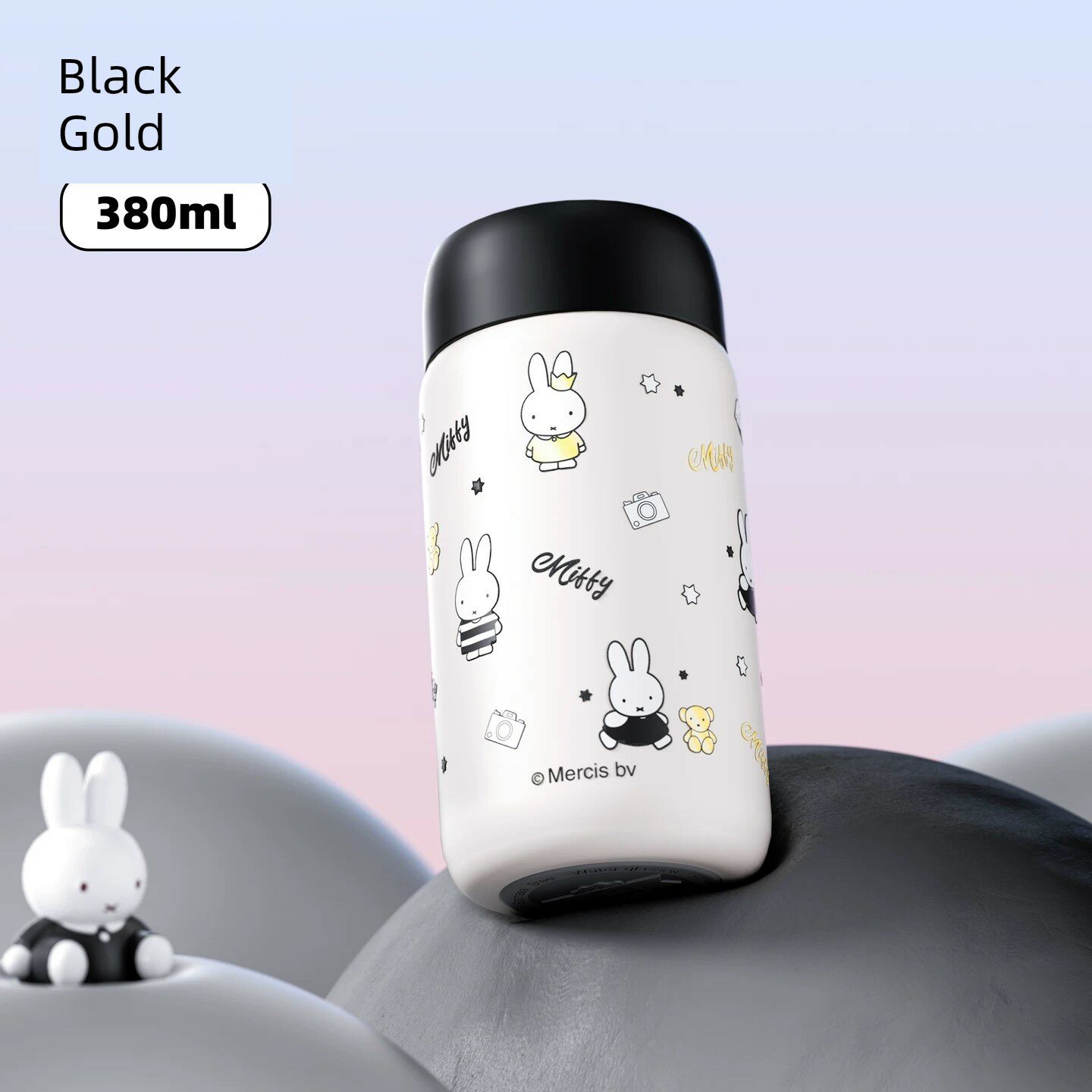 MIFFY Нержавеющая стальная термос кружка 380 мл с внутренним покрытием 316, черно-золотой цвет, удобная для путешествий