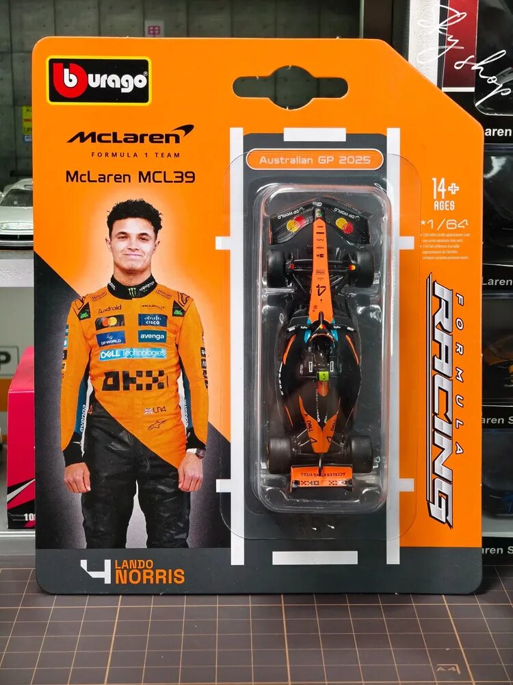 Машинка Bburago 1:64 формула 1 2025 McLaren Formula 1 Team F1 MCL39 #4 модельки машин металлические