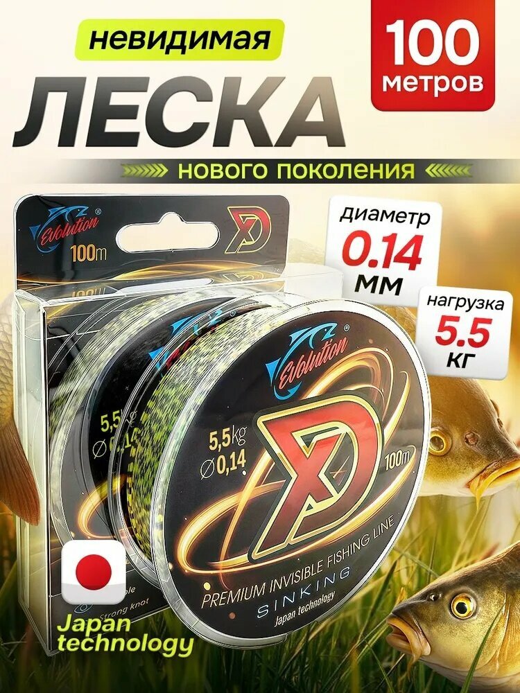 Монофильная леска для рыбалки, размотка: 100 м, толщина: 0.14 мм