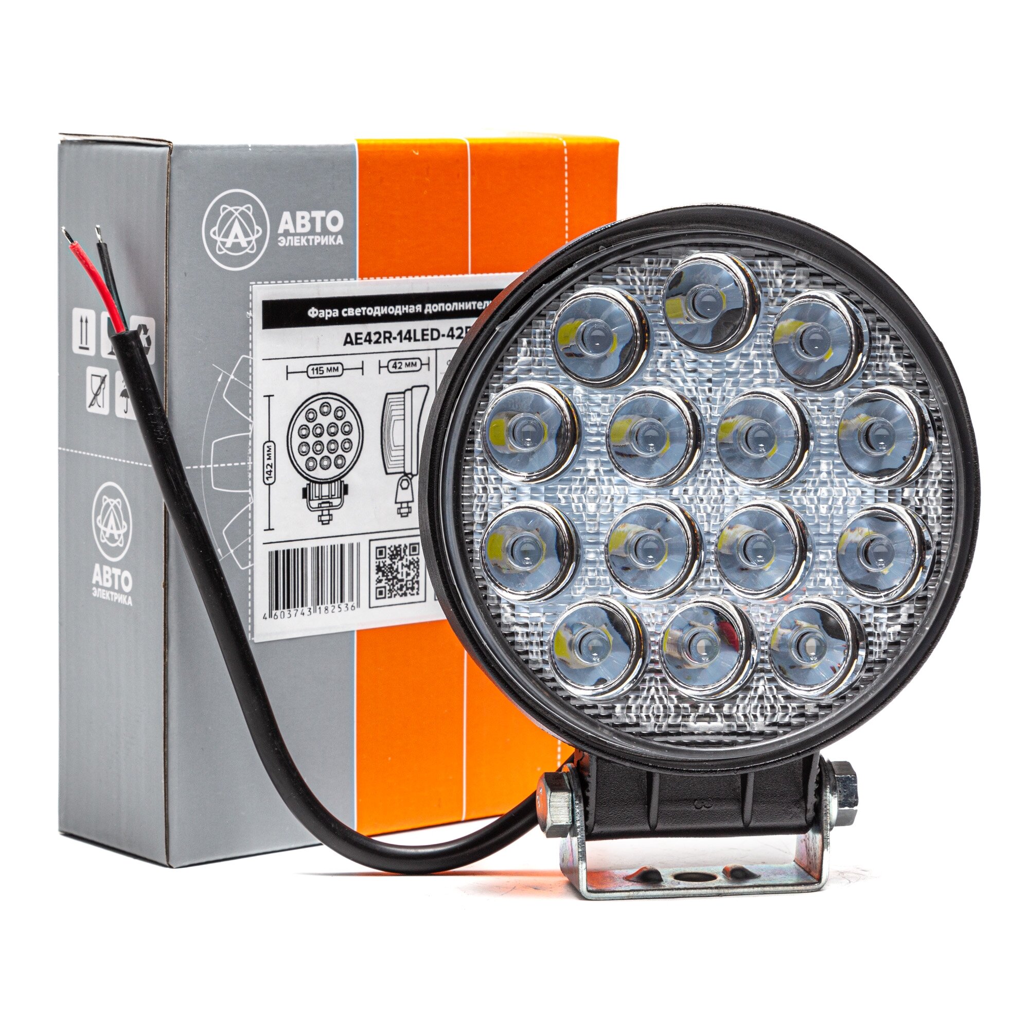Фара светодиодная дополнительная, 12/24В, 14LED, круглая, арт. AE42R14LED42PC АвтоЭлектрика