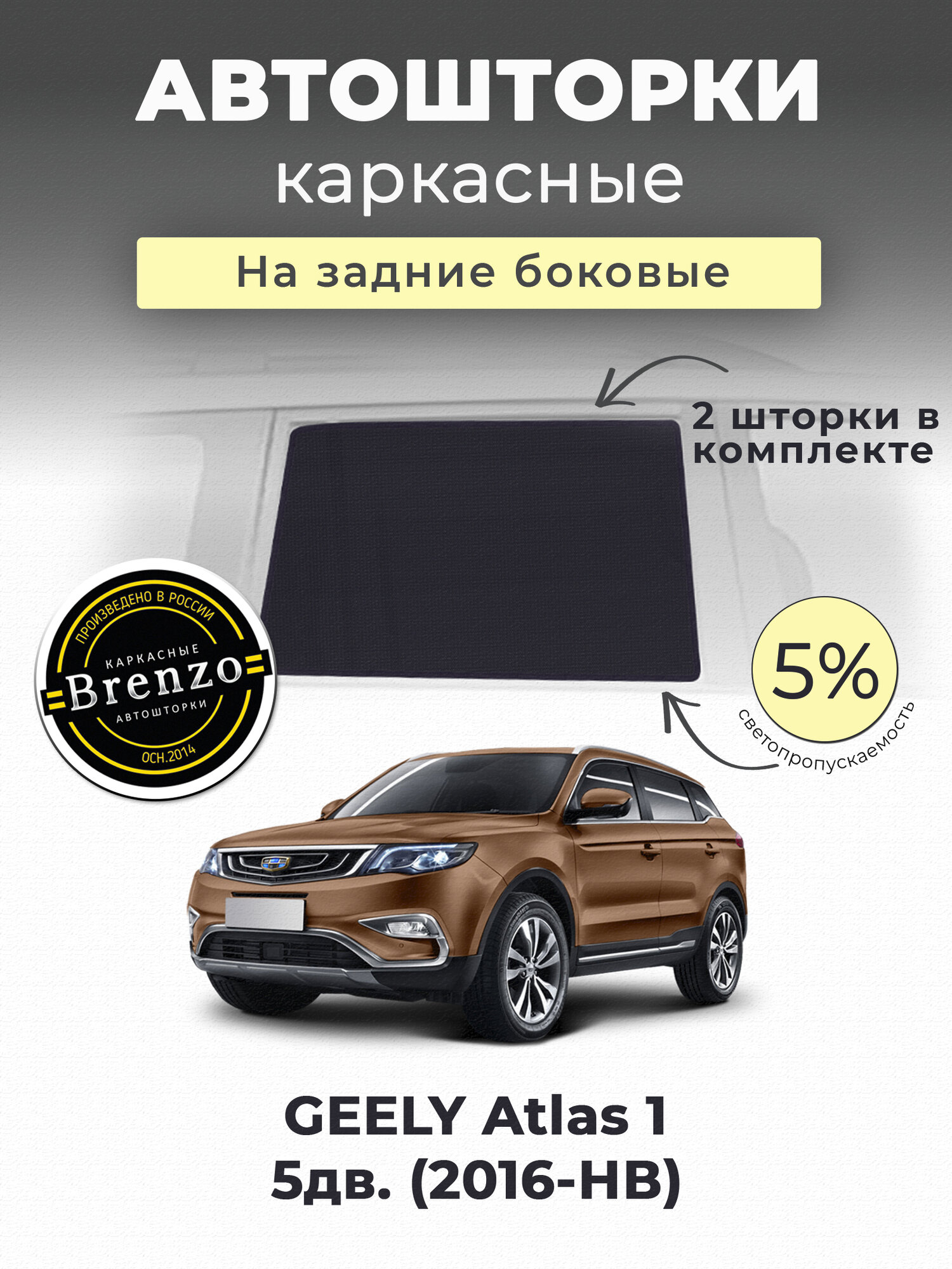 Каркасные шторки GEELY Atlas 1 Кроссовер 5дв. (2016 - по н. в.) на задние двери 5%, сетки от солнца в машину