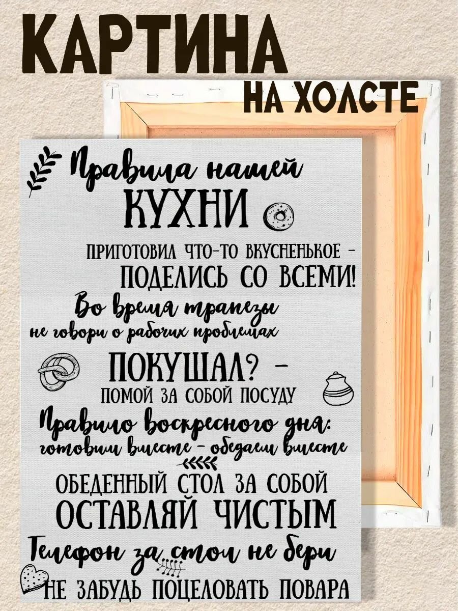 Картина на стену Правила дома, на подрамнике, 1шт, 25х17 размер.