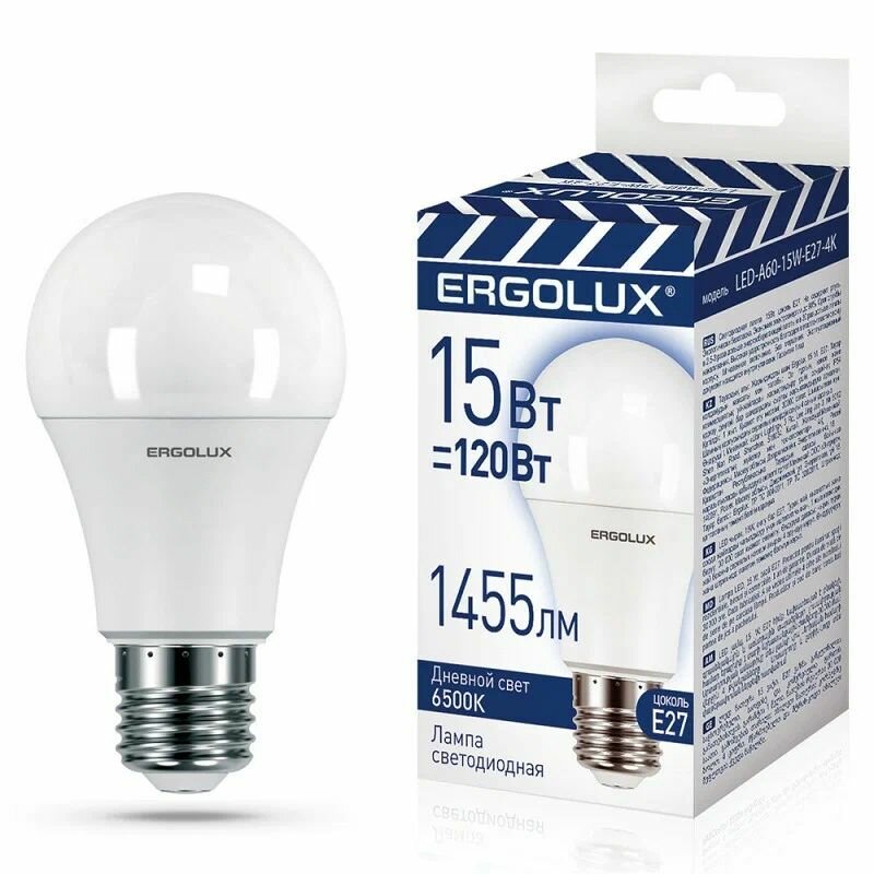 Лампа светодиодная Ergolux LED-A60-15W-E27-6K