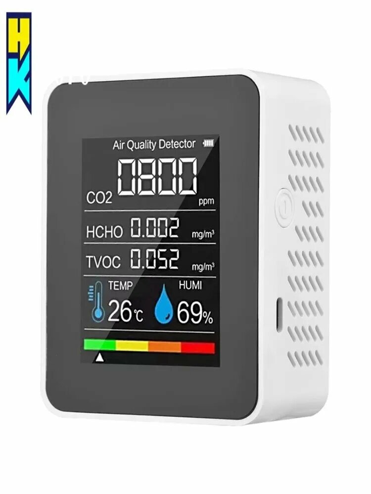 V2(J Q A C) 5 в 1 Монитор качества воздуха TVOC HCHO Измеритель температуры и влажности CO2, перезаряжаемый USB-детектор CO2 Белый