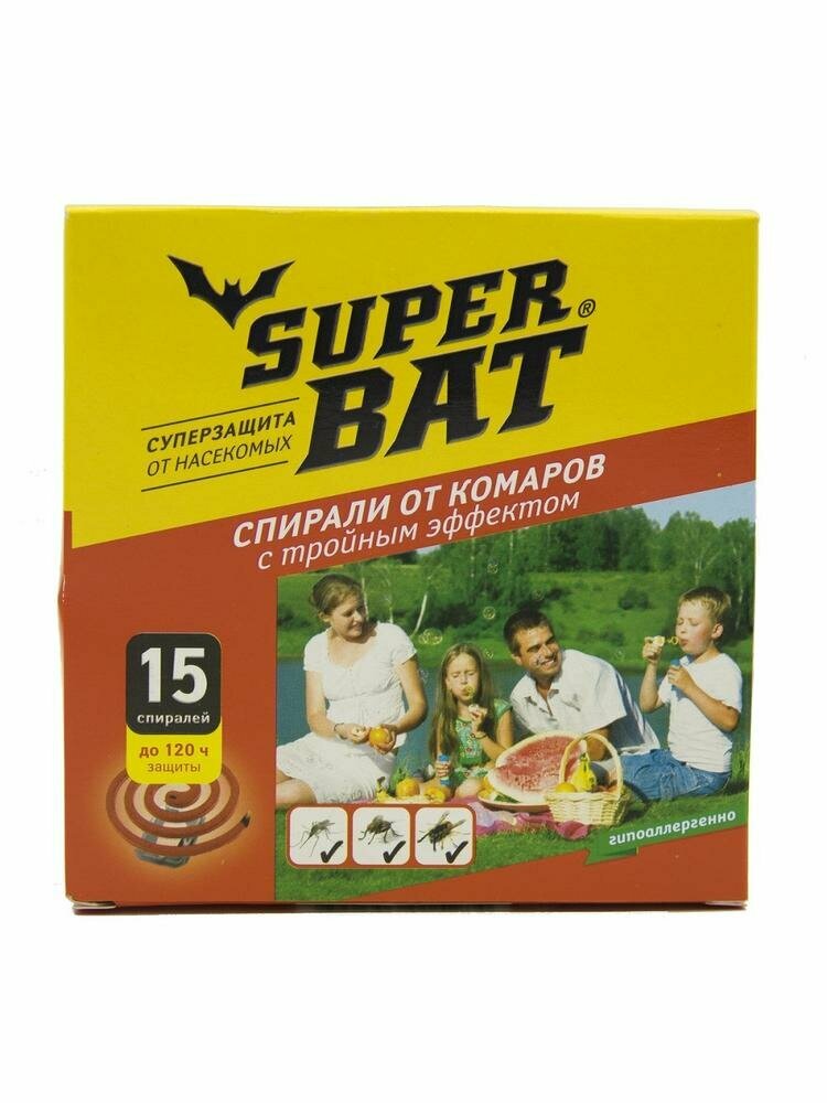 SuperBAT Спирали красные тройного действия от комаров, мух и ос в пачке, 10 шт.