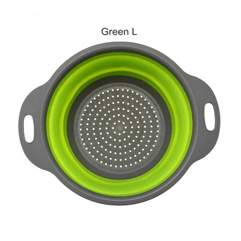 Складной дуршлаг силиконовый зеленый Round-Green-L