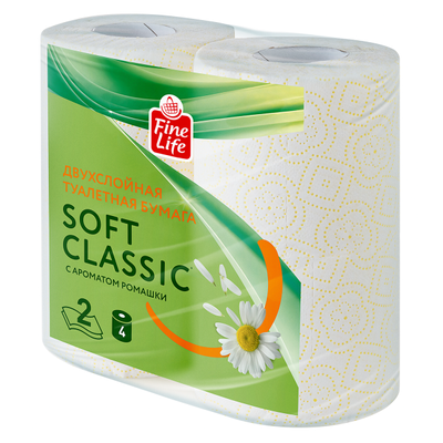 Fine Life Бумага туалетная Soft Classic ромашка белая 2 слоя 4 рулона