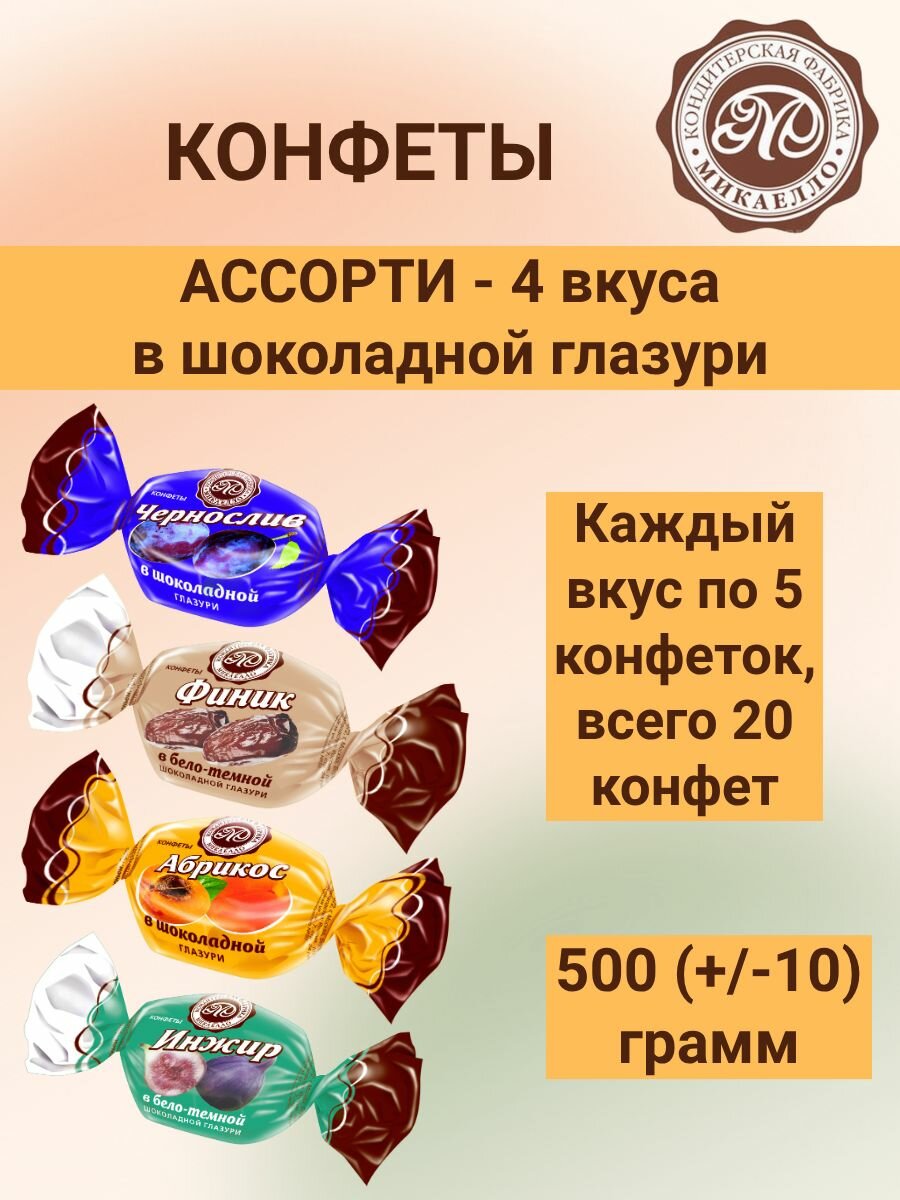 Конфеты ассорти 4 вкуса 500 грамм (Микаелло)