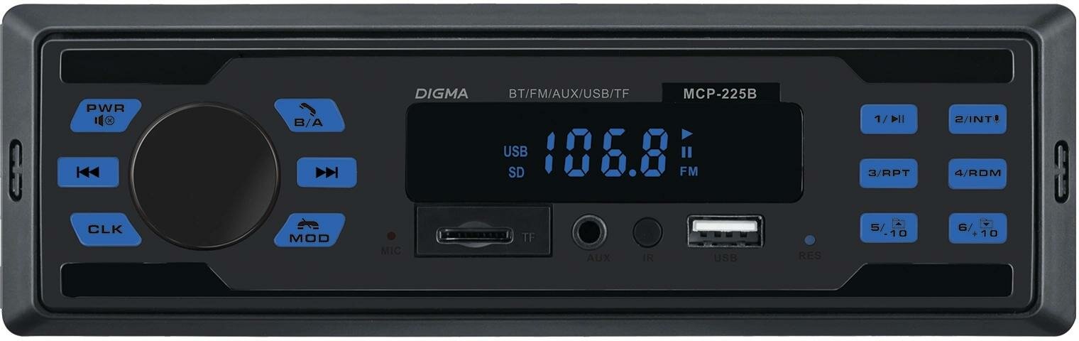 Автомагнитола DIGMA MCP-225B 1DIN 2х45 Вт, v5,0 AUх 2 (MCP-225B)