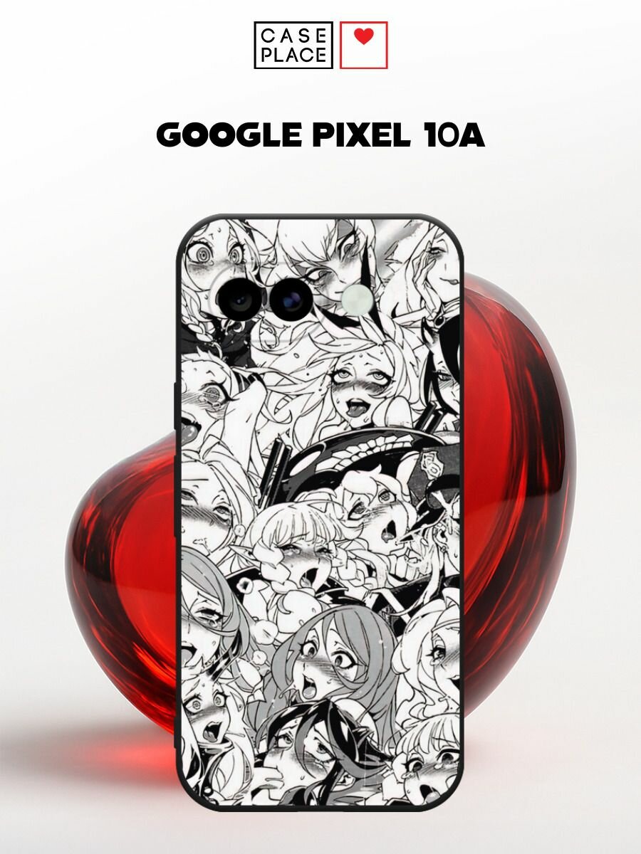 Черный матовый чехол на Google Pixel 10A / Гугл Пиксель 10А с принтом Ахегао манга тян