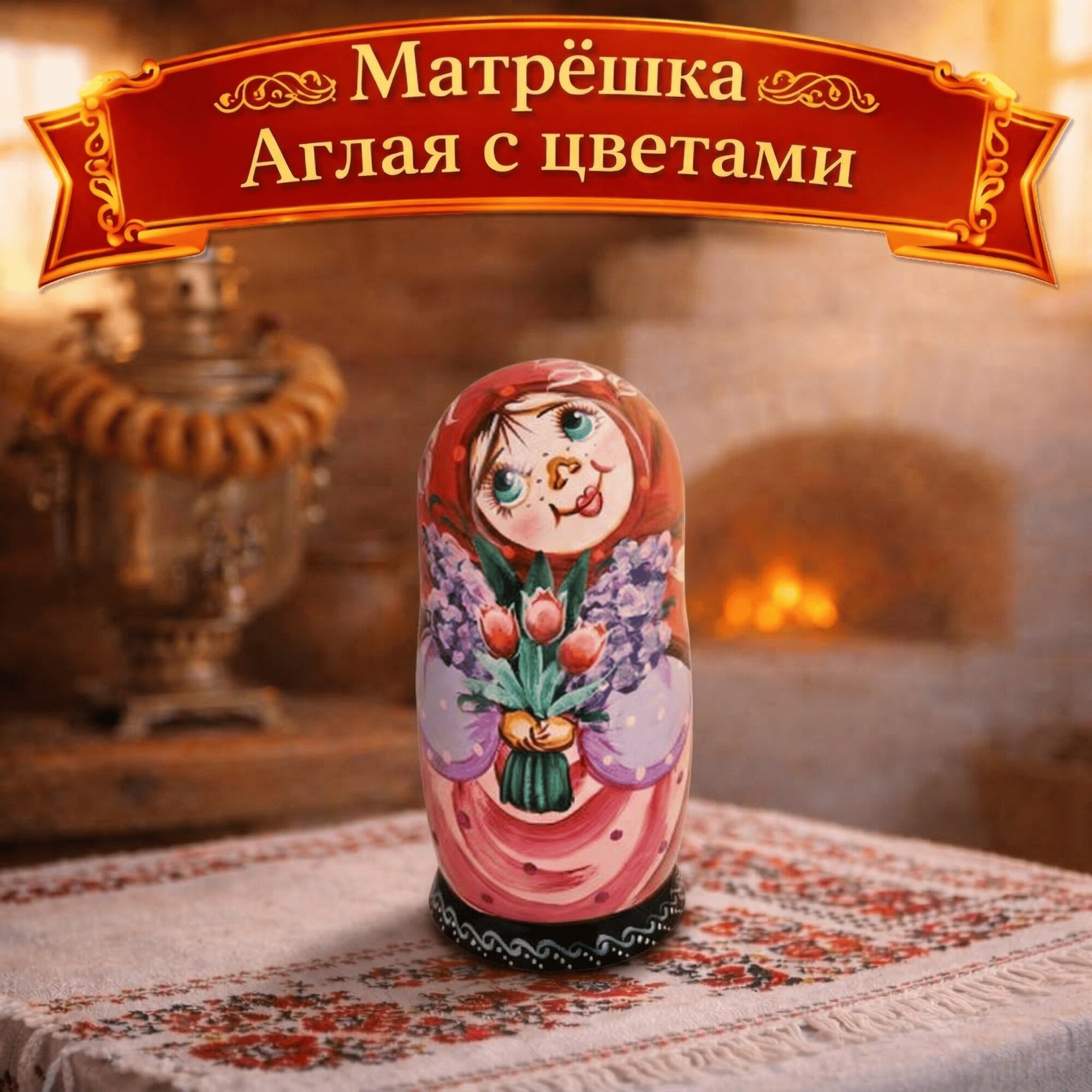 Матрешка "Аглая с цветами", дерево, ручная роспись, высота 16 см