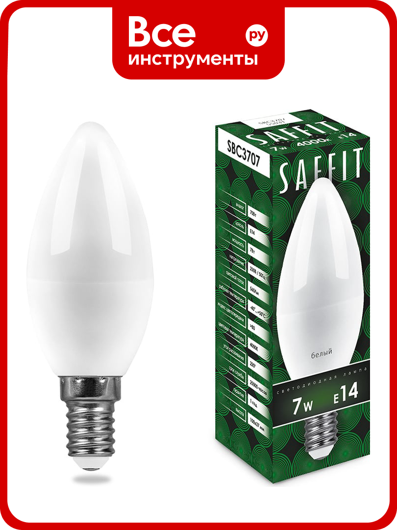 Светодиодная лампа SAFFIT SBC3707 свеча E14 декоративная, энергоэффективная, для декоративного освещения